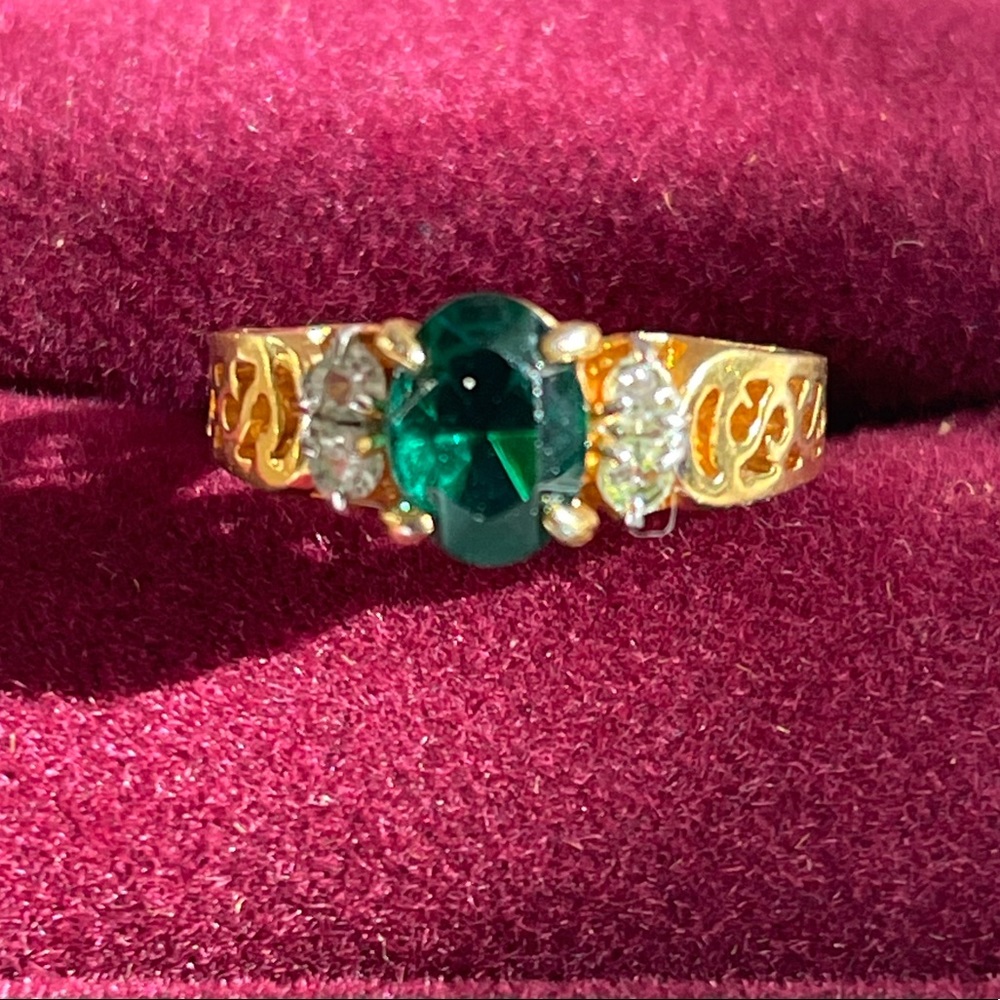14k Gold Electroplated Emerald Green Ring - Gem